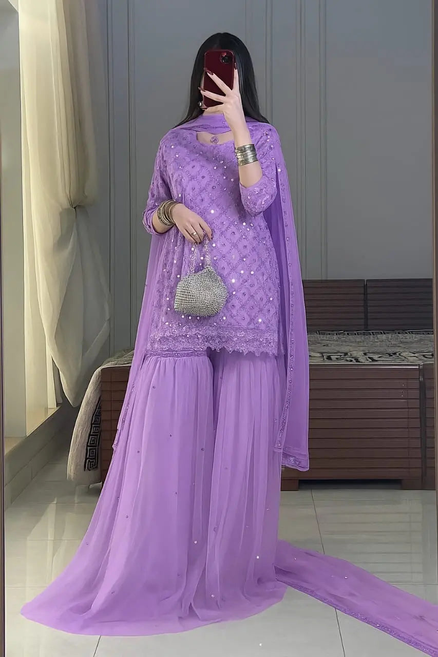 CHIFFON HEAVY EMB 3PCS UNSTICH DRESS (mauve) – Razvi Premium